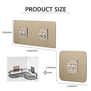 Resdenio Shower Caddy Adhesive Replacement Strips - 10 Pack Corner Transparent Kitchen Bathroom Self Adhesive Shelf Holder Waterproof No Drilling Hanging Shower Caddy Hook (Gold)