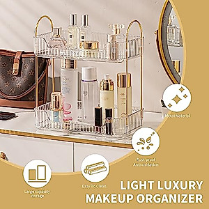 YCIA&DONE Bathroom Organizer Countertop 2 Tiers, Makeup Organizer Counter Storage, Skincare Cosmetics Shelf, Perfume Holder for Vanity Tray, Kitchen Organizers and Storage(Clear White)