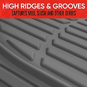 Motor Trend FlexTough Floor Mats for Cars, Gray Deep Dish All-Weather Mats, Waterproof Trim-To Fit Automotive Floor Mats for Trucks SUV, Universal Liner Car Accessories