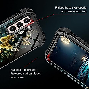 Miqala for Galaxy S21 FE 5G Case,Three Layer Heavy Duty Shockproof Hard Plastic Bumper +Soft Silicone Rubber Protective with 2 Screen Protector Cover for Samsung Galaxy S21 FE,Butterfly