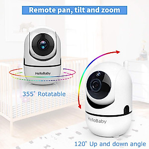 HelloBaby Video Baby Monitor with Remote Camera Pan-Tilt-Zoom, 3.2'' Color LCD Screen, Infrared Night Vision, Temperature Display, Lullaby, Two Way Audio