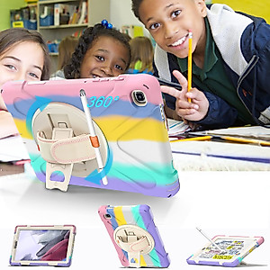 Case for Samsung Galaxy Tab A7 Lite 8.7” 2021 Case, Full-Body Drop Protection Shockproof Case with Screen Protector-Stand-Hand&Shoulder Strap for Tab A7 Lite Case - Colorful Pink
