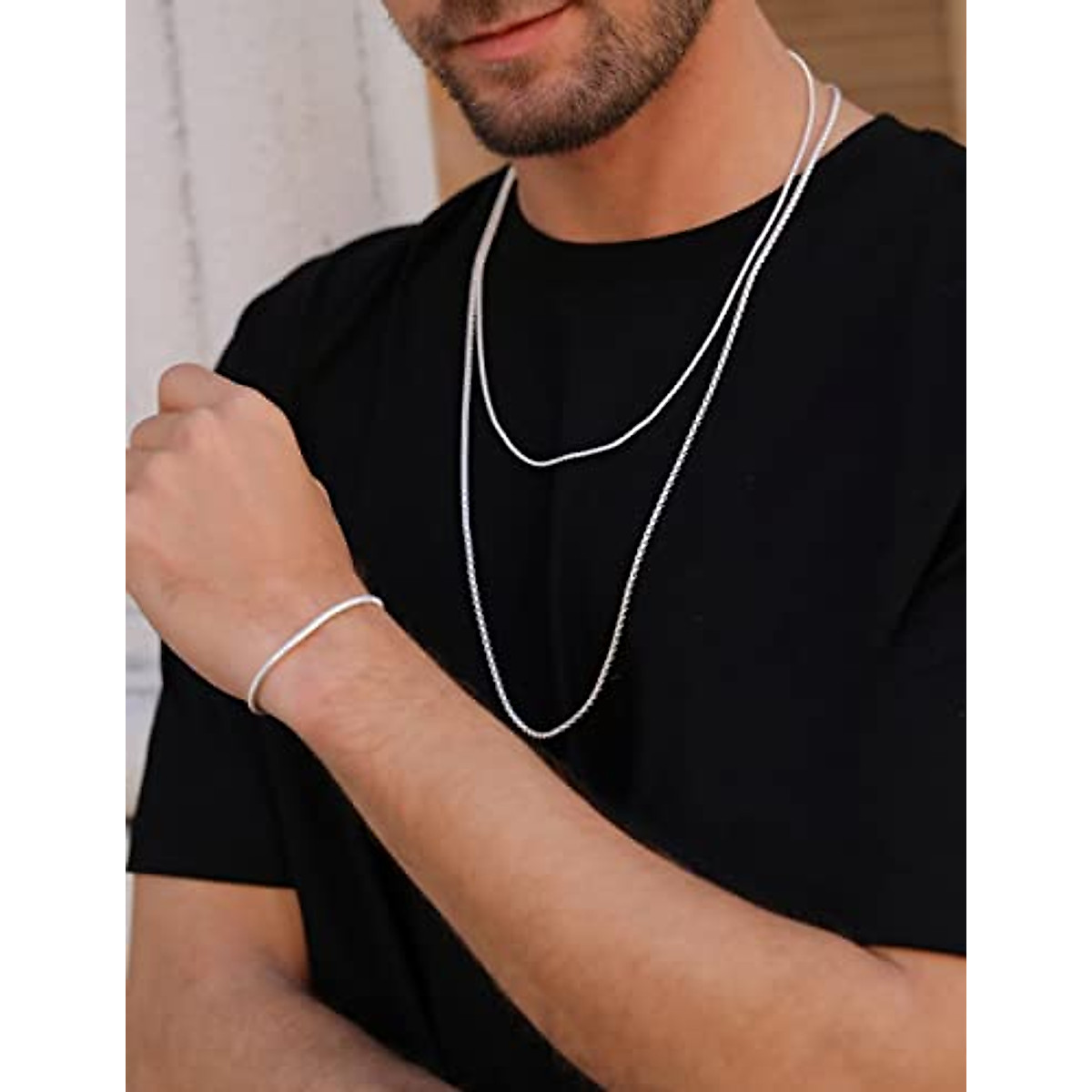 nometo Silver Necklace for men 2.5mm Box Chain 925 Sterling Silver Clasp Box Chain Silver Chain for men 16/18/20/22/24/26/28/30 Inches(16)