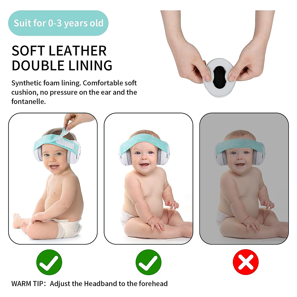 LYSIAN Baby Headphones Hearing Protection Ear Muffs for Infants 0-3 Years with Elastic Headband, Noise Cancelling Baby Earmuffs for Parade Fireworks, Festival, Sleep, Travel, Plane (White)