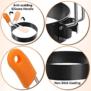 6 Pcs Professional Egg Ring Pancake Ring Set Stainless Steel Fried Egg Ring Griddle Pancake Shapers with Orange Silicone Handle for Breakfast Omelette Sandwich (4, 6 Inch)