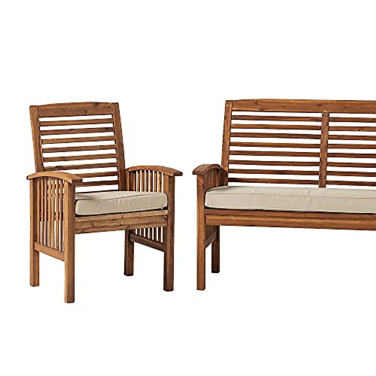 Walker Edison AZOWCHAT3PCBR Castellina Modern 3-Piece Solid Acacia Wood Patio Chat Set, Brown