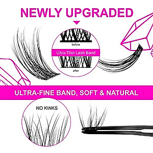 Lash Clusters 144pcs CAELYMINE DIY Lash Extension for Beginners, D Curl Cluster Lashes Soft Lash Extension Clusters 3D Cosplay Eyelash Cluster Extensions Reusable(CDD01)