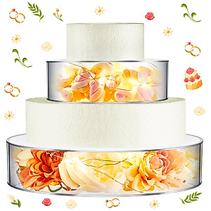 Tioncy 6 Pcs Clear Acrylic Cake Stand Fillable Cake Box Riser LED Fairy Lights Starry Fairy Lights Round Foam Cake Dummy Set Faux Cake for Cupcake Dessert Birthday Wedding Party