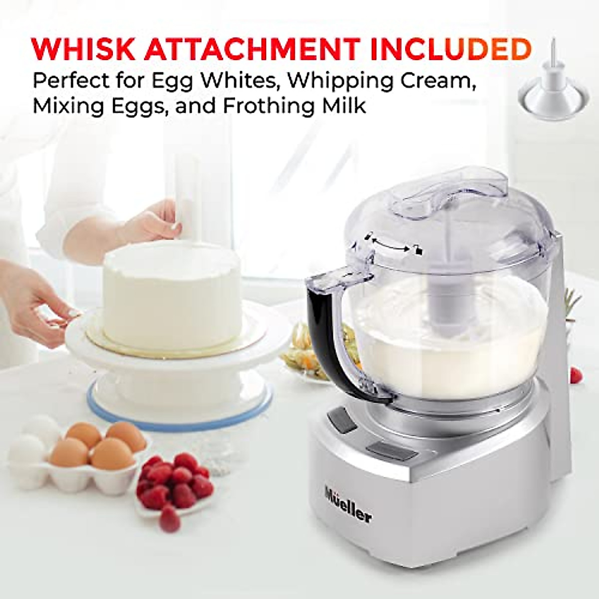 Mueller Ultra Prep Food Processor Chopper for Dicing, Grinding, Whipping and Pureeing – Food Chopper for Vegetables, Meat, Grains, Nuts and Whisk for Eggs and Cream