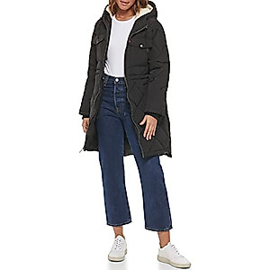 Levi's Women's Soft Sherpa Lined Diamond Quilted Long Parka Jacket (Standard & Plus Sizes), Black, XX-Large