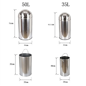 XUNTING Outdoor Garbage Can Stainless Steel Trash Can with Lid Swing Open Trash Can 9.2/13.2 Gallon Commercial Trash Can Perfect for Home Office Recycling Bin(50L)
