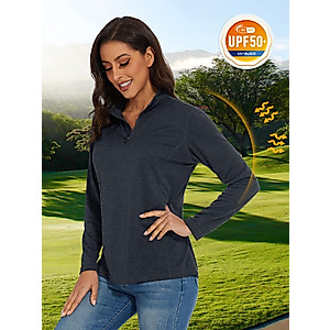 MAGCOMSEN 1/4 Zip Pullover Women Long Sleeve UV Shirts Athletic Shirts Summer Tops Workout Shirts Running Rash Guard Black L