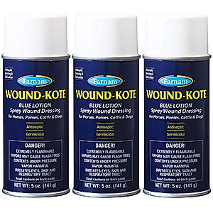 Farnam 3 Pack of Wound-Kote, 5 Ounces each, Blue Lotion Spray Wound Dressing for Horses Ponies Cattle and Dogs