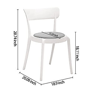 CangLong Armless Bistro Dining Chair-Set of 2, Premium Plastic with Upholstered Seat, White + Grey
