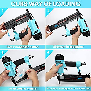 SHALL 18 Gauge Pneumatic Brad Nailer, 2 in 1, 18 GA Air Nail Gun and Crown Stapler, 800 Counts Brad Nails (1", 2") and Narrow Crown Staples (1", 1-1/2") Included, for DIY Project, Upholstery