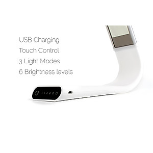 Luxe Cordless Eye Friendly LED Desk Lamp, USB Rechargeable up to 40 Hours of Continuous Light, Touch Control 6 Brightness Levels 3 Light Modes 360° Adjustable Modern Design Portable (Silver) (Silver)