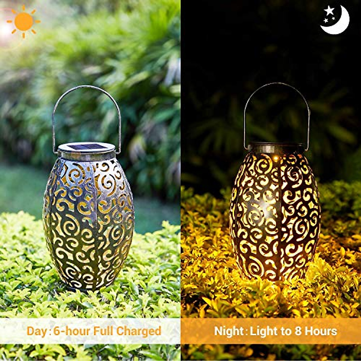 Solar Lanterns Outdoor, 2 Pack Solar Garden Lanterns Waterproof, LED Hanging Lanterns Solar Powered with Handle, Decorative Retro Metal Solar Lights for Table Patio Yard Pathway Walkway Christmas