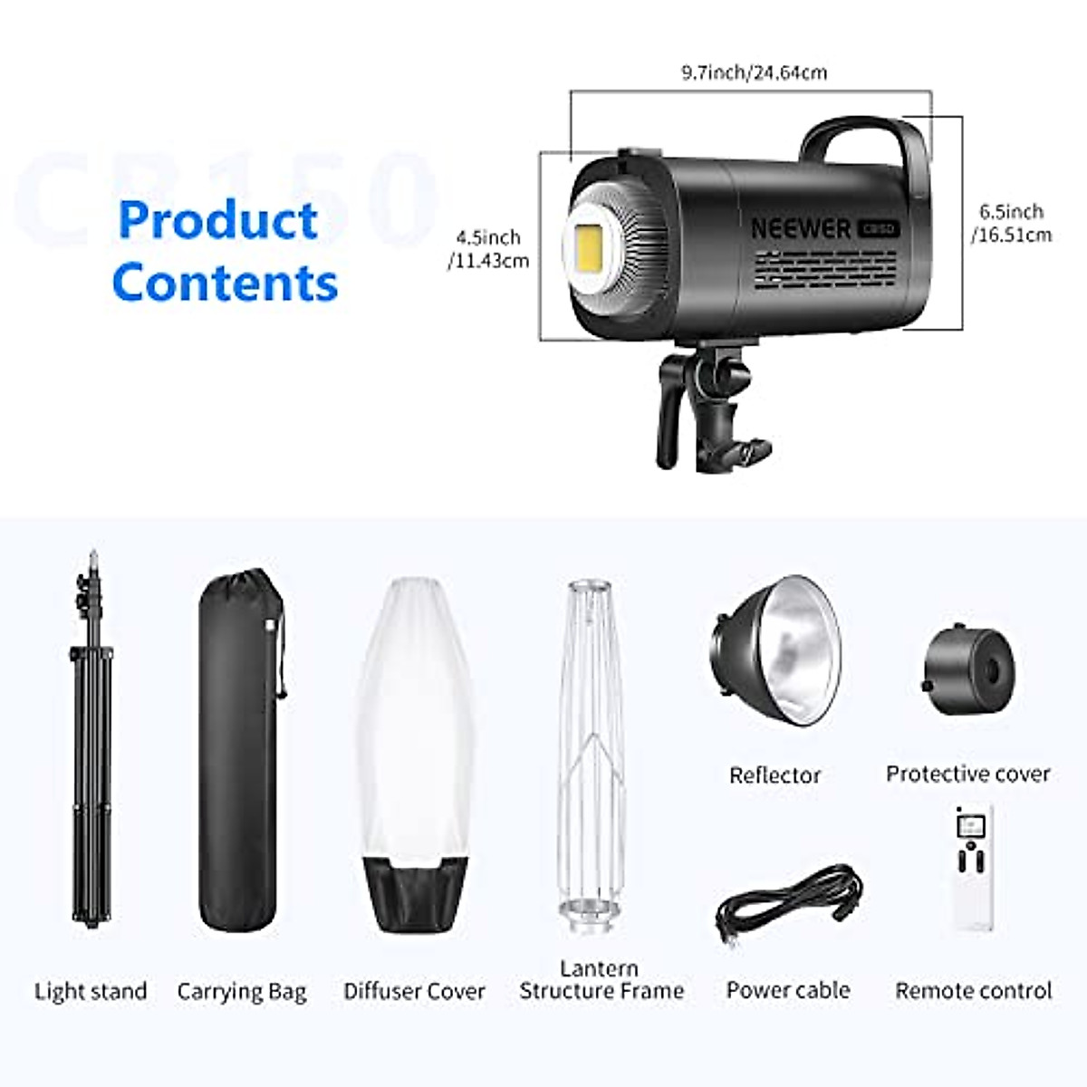 Neewer 150W 5600K LED Video Light, CB150 2.4G LED Video Lighting Kit with Light Stand/Bowens Mount/Remote/Lantern Softbox, 13000Lux/1m, CRI/TLCI 97+ for Photo Video Studio Lighting Photography