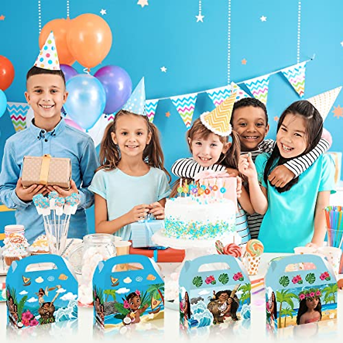 12Pcs Moana Party Candy Box Gift Bags,For Moana Theme Party Supplies Decoration