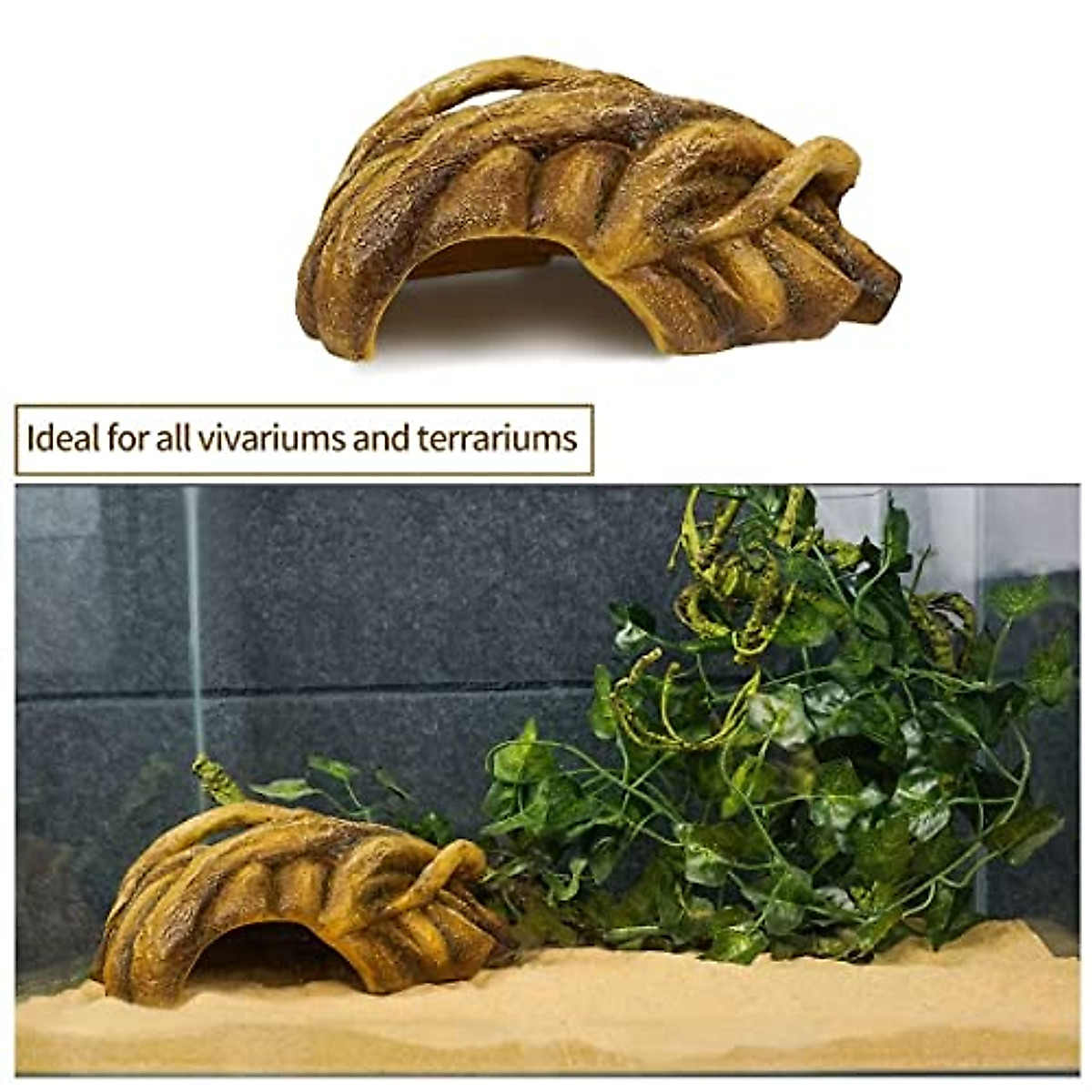 Cosyall Reptile Hide Resin Tree Stump Snake Hide and Cave Hideout Terrarium Habitat Reptile Tank Accessories Decor Leopard Gecko Habitat Shelter for Lizard Spider Frog Amphibians Medium