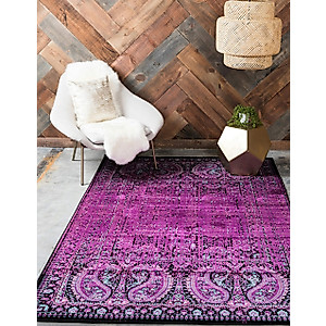 Unique Loom Imperial Collection Paisley, Distressed, Border, Vintage, Modern, Abstract Area Rug, 7 x 10 ft, Lilac/Black