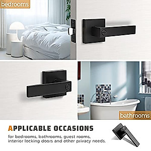 KNOBWELL 8 Pack Matte Black Interior Privacy Door Knob, Bedroom Doorknob with Lock, Square Lever Door Handle, Heavy Duty Black Lever Handle