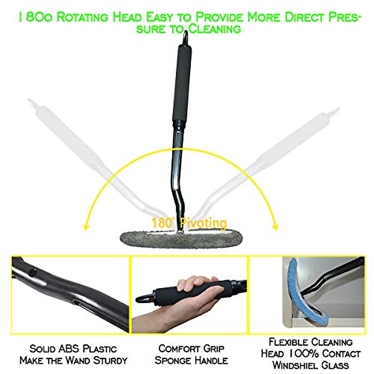 KwoKmarK Windshield Cleaner Tool Car Window Cleaning Wand Glass Microfiber Brush Bigger Pad Thicker Softy Cloth, with Towel Spray Bottle Cloth Bag Kit TTL 6Pcs