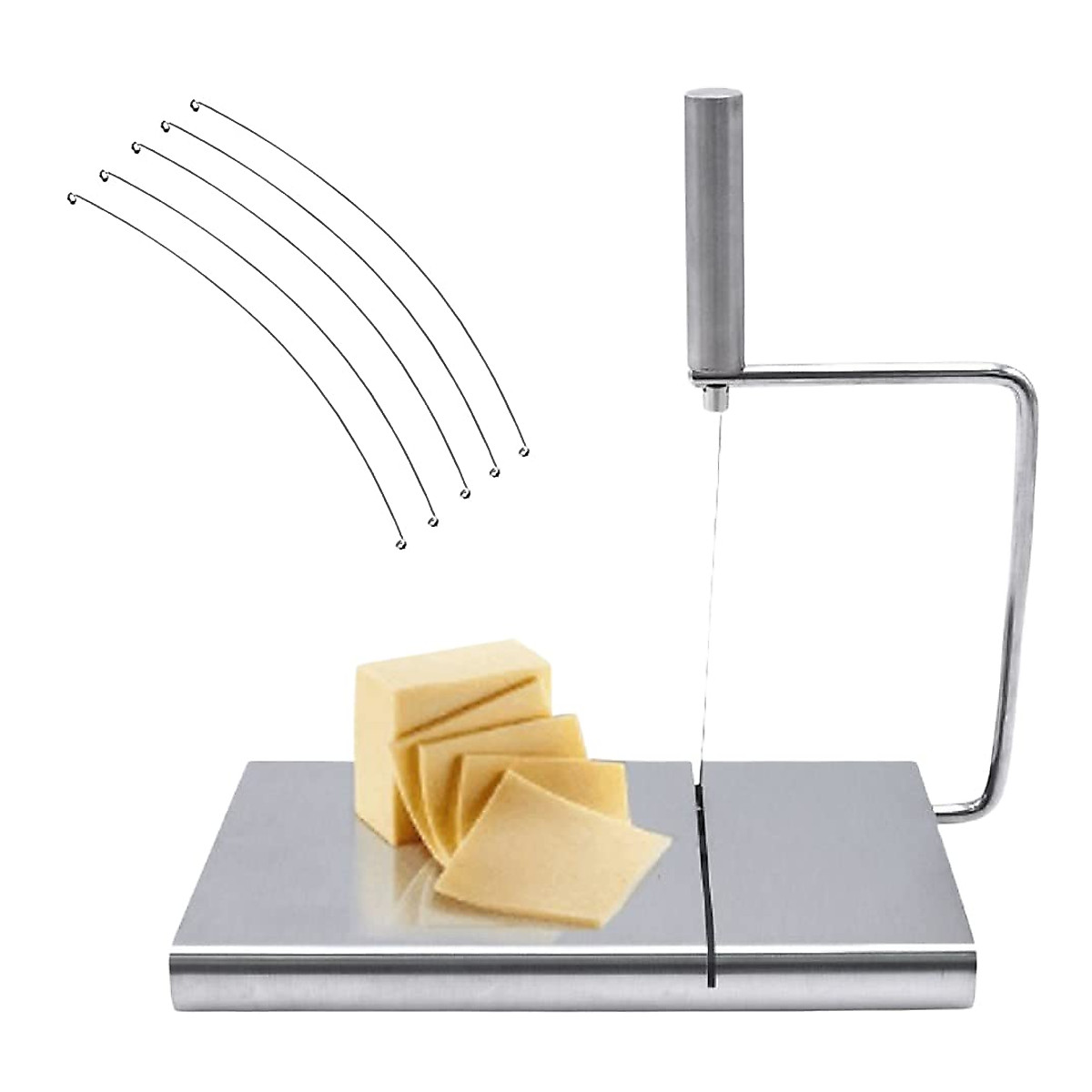 Dependable Industries inc. Essentials Stainless Steel Cheese Slicer Board Multifunctional Butter Cutter Meats Loaf Bread with 5 Replacement Wires for Kitchen