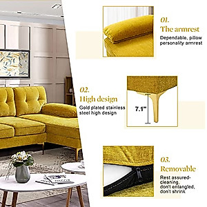ASHOMELI Sectional Sofa Couch with Chaise，Modern Linen Fabric L-Shaped Couch 3-Seat Sofa Sectional，Suitable for Living Room, Apartment, Small Space