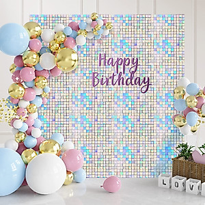 HYzgb Shimmer Wall Backdrop Iridescent Square Sequin Wall Panel Backdrop 24 Pcs for Birthday Party Wedding Decorations