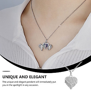 Locket Necklace Heart Shaped Angel Wing Photo Locket Necklace Memory Pendant with Personalized Picture Creative Neck Chain for Women Men, Silver