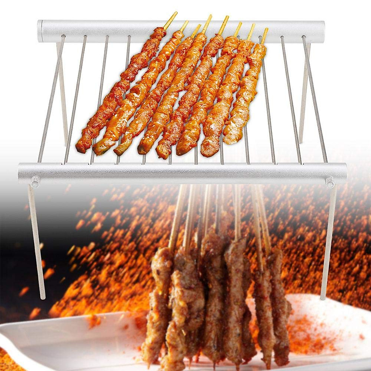 Camping Grill, Portable Compact Camping Grill Stainless Steel Folding BBQ Tube Outdoor Backpackers