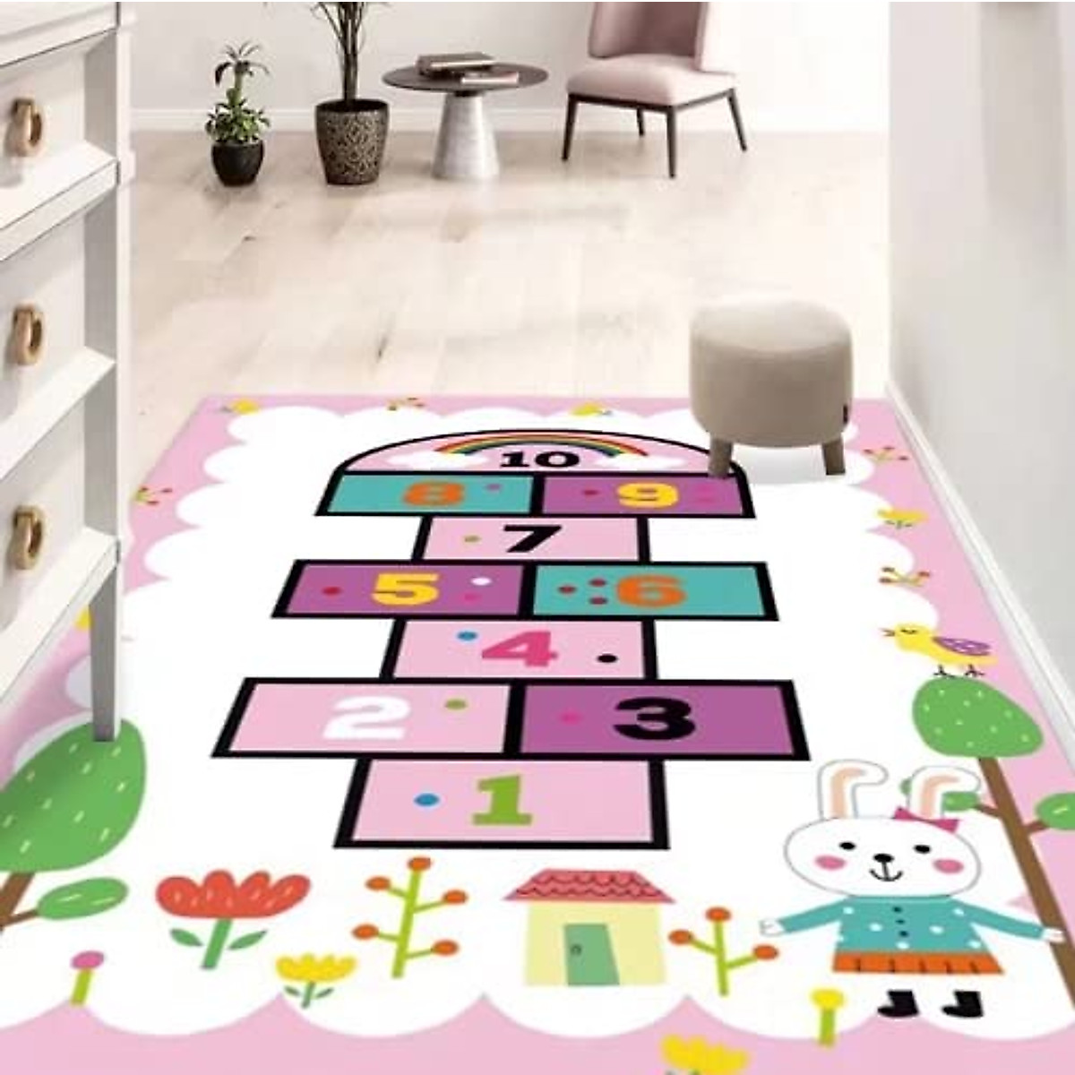 AARXLBB Abstract Rug 8x10 Feet / 240x300 cm Indoor Soft Fluffy Rug Bedroom Kitchen Dining Room Floor Washable Accent Rug Home Office Nursery Decor White Pink Purple Puzzle Game Pattern