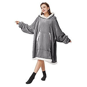 Wearable Blanket Hoodie Oversized Sweatshirt Blanket for Adults Women Men Fleece Sherpa Blanket Jacket with Sleeve Big Pocket