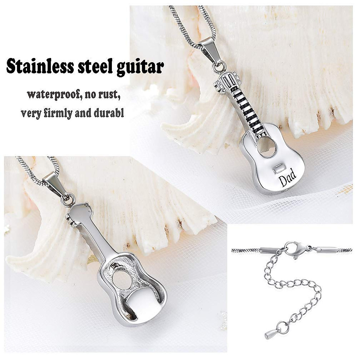 Yinplsmemory Jewelry Carved Guitar Cremation Pendant Ashes Holder Memorial Urn Necklace Keepsake (Dad)