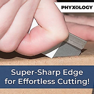Ultra Sharp, USA-Made Steel Razor Scraper Blades Bulk 100 Pack by Phyxology Supply with Cardboard Carton Cutter Tool! Strong Single Edge 1.5 in Blade for Scrapers and Cutting Tools in a Safe Reclosable Box