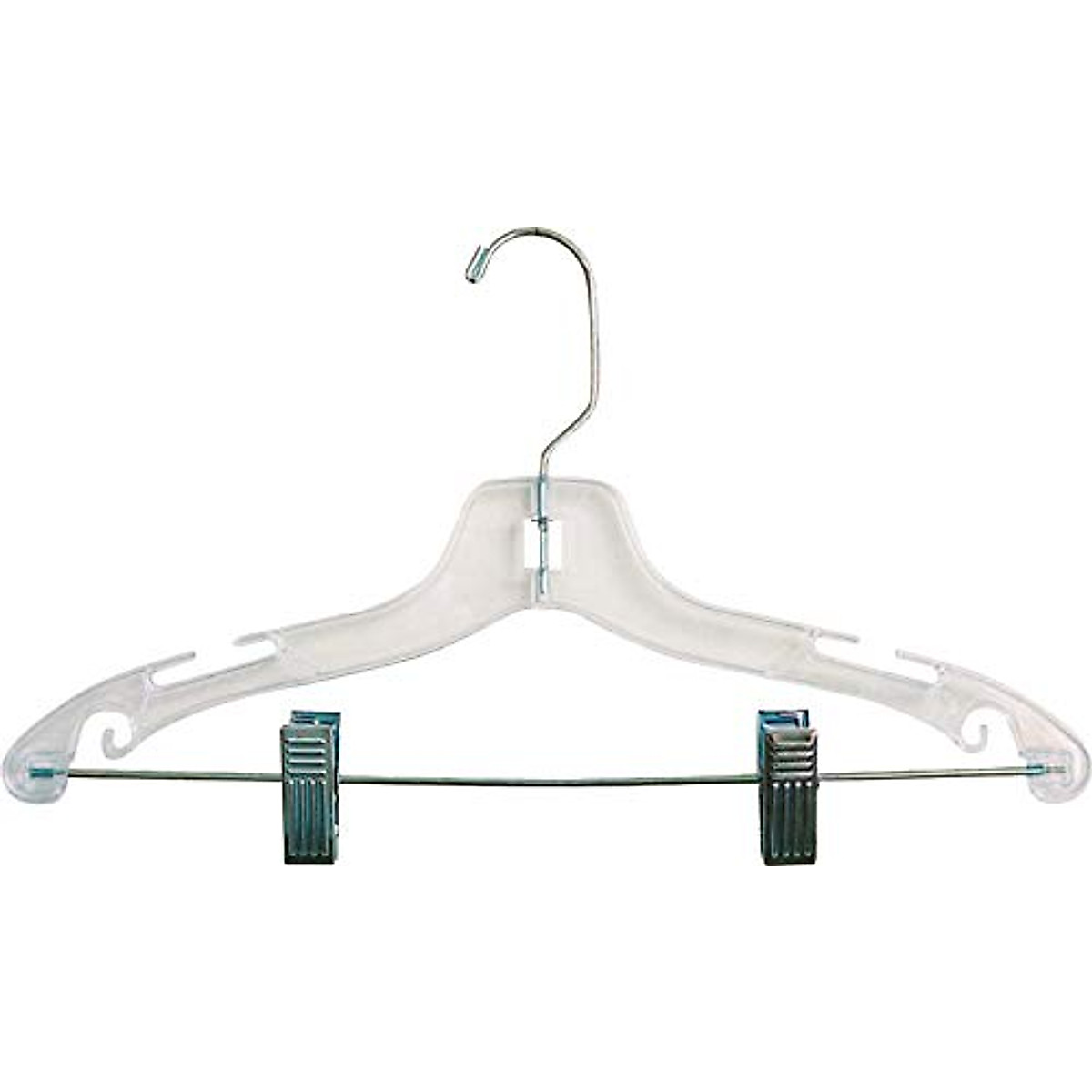 Clear Plastic Kids Combo Hanger w/ Adjustable Cushion Clips, Box of 100 Small 12 inch Space Saving Child hangers w/ Notches and 360 Degree Chrome Swivel Hook by The Great American Hanger Company