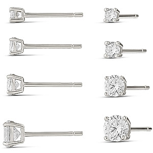 Amazon Essentials Sterling Silver Round CZ Stud Set 2.5 mm/3 mm/4 mm/5 mm, Silver
