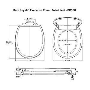 Soft Close Toilet Seat Round with Lid BR500-00 White, Comfortable, Durable, Sturdy, Stain-Resistant and Easy to Clean, Fits All Toilet Brands, Executive Series by Bath Royale