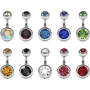 Ruifan 14G 6mm 1/4 Inch 316L Surgical Steel Jeweled CZ Short Belly Earring Navel Button Rings 10PCS