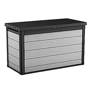 KETER Denali 200 Gallon Resin Large Deck Box, Grey/Black & Denali 30 Gallon Resin Deck Box for Patio Furniture, Pool Accessories, and Storage for Outdoor Toys, Grey/Black