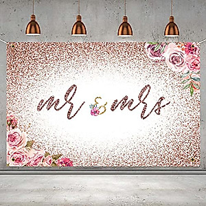 P.G Collin Mr & Mrs Floral Glitter Banner Backdrop Sign Bridal Wedding Shower Engagement Bachelorette Party Anniversary Decorations Supplies 6x4ft Rose Gold…, Rose Gold Mrs&Mrs