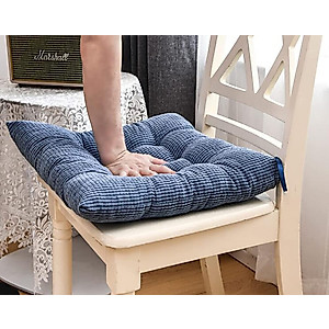Corduroy Chair Cushion with Ties, Nonslip Tufted Seat Cushions Kitchen Dining Chair Pads with Ties Office Car Sitting Chair Pads (17in X 17in, Blue)