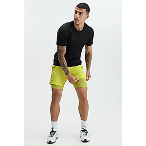 Fabletics Men's The Fundamental Short (Lined), Workout, Running, Training, Gym, Yoga, Ultra Lightweight, Athletic, 7" Inseam, XL, Zest