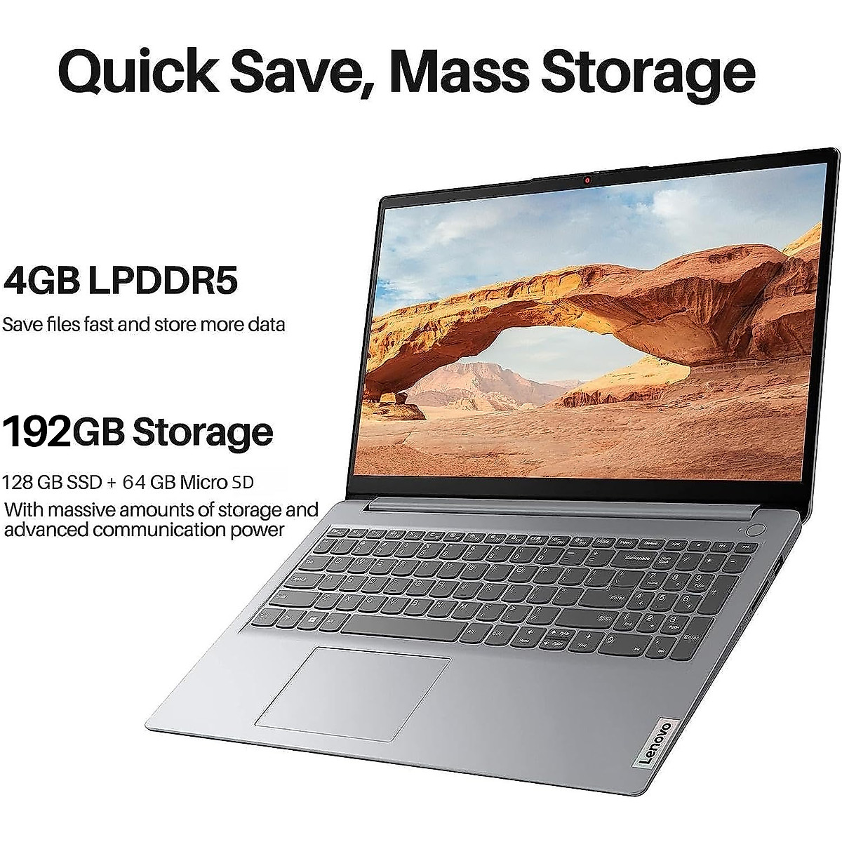 Lenovo IdeaPad 1 Laptop for Business and Student, 15.6" HD Anti-Glare Display, AMD Dual-core Processor Up to 3.5 GHz, 4GB RAM, 192GB Storage(128GB SSD+64GB MSD), AMD Radeon Graphics, WiFi 6, Win 11 S
