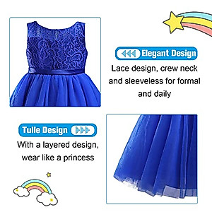 TENTIDE Baby Flower Girls Formal Dress Sapphire Blue Holiday Party Pageant Lace Sleeveless A-line Bow Tulle Dress (Blue-1, 6-12M)