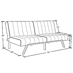 DHP Emily Futon With Chrome Legs, Black Faux Leather