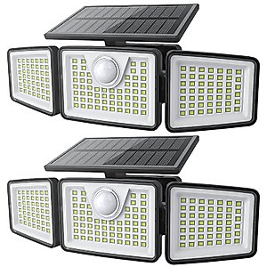 daphino Solar Lights Outdoor 2500LM Motion Sensor Outdoor Lights,3 Head 355° Wide Angle Street Area Lights, Waterproof Security Lights with 3 Modes(Black,Non-Remote-2 Pcs)