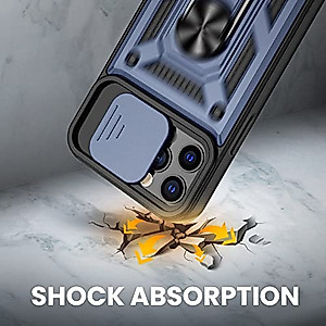 VEGO for iPhone 12 Case with Slide Camera Cover & Glass Screen Protector, iPhone 12 Pro Built-in 360° Rotate Ring Stand Magnetic Cover Case for iPhone 12 / iPhone 12 Pro 6.1 inch 2020 Released - Blue