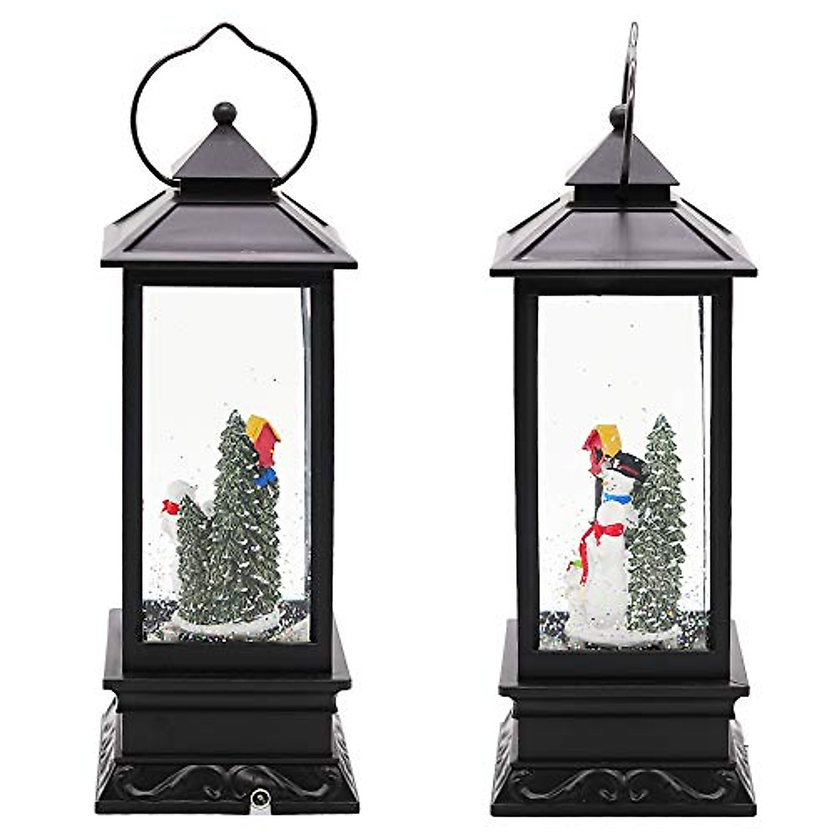 Eldnacele Christmas Snow Globe Lantern with Music, Battery Operated Lighted Swirling Glitter Water Lantern with Timer for Christmas Home Decoration, Snowman